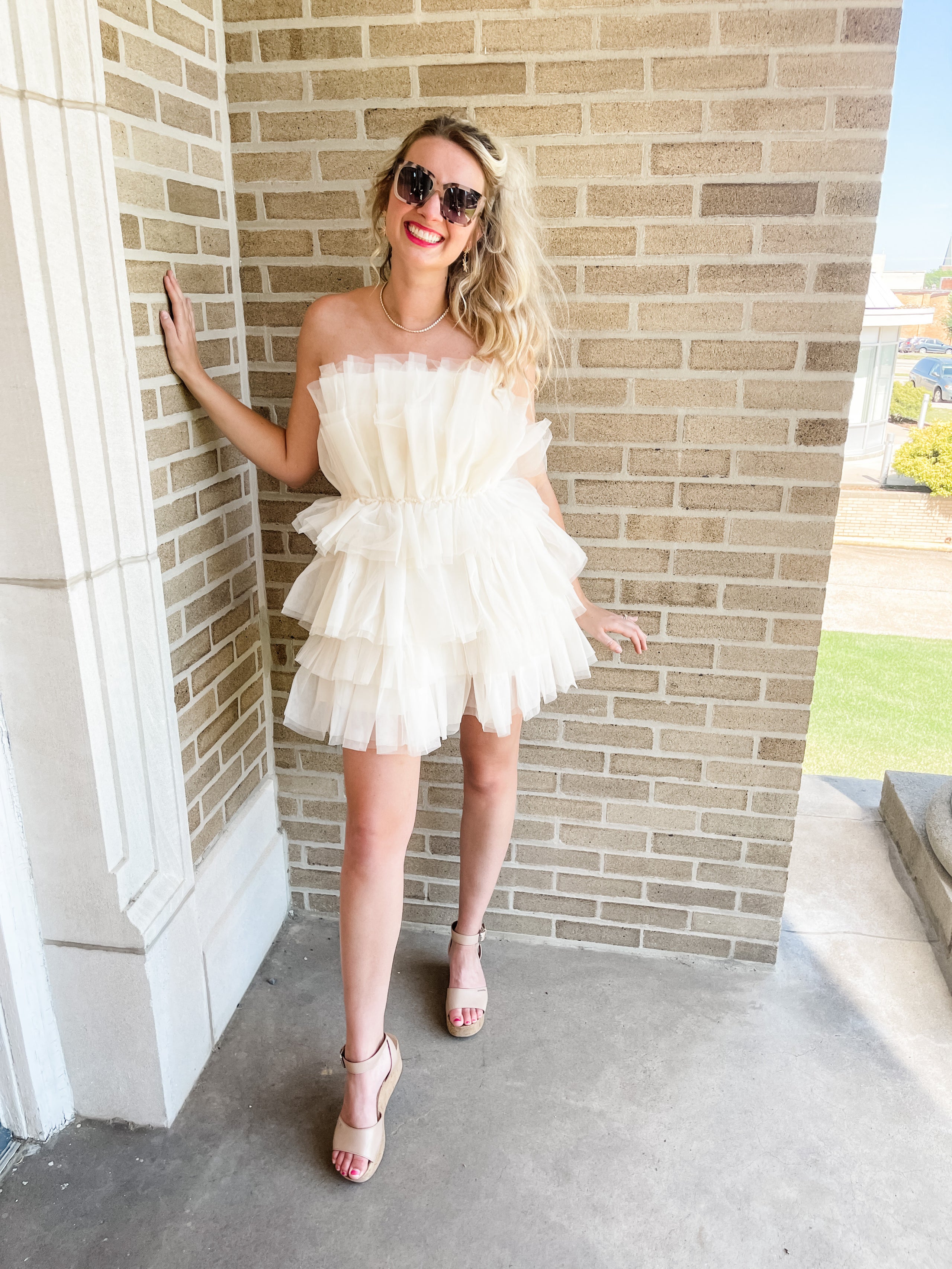 Mable: Cream Tool Strapless Mini Dress | Mollie's
